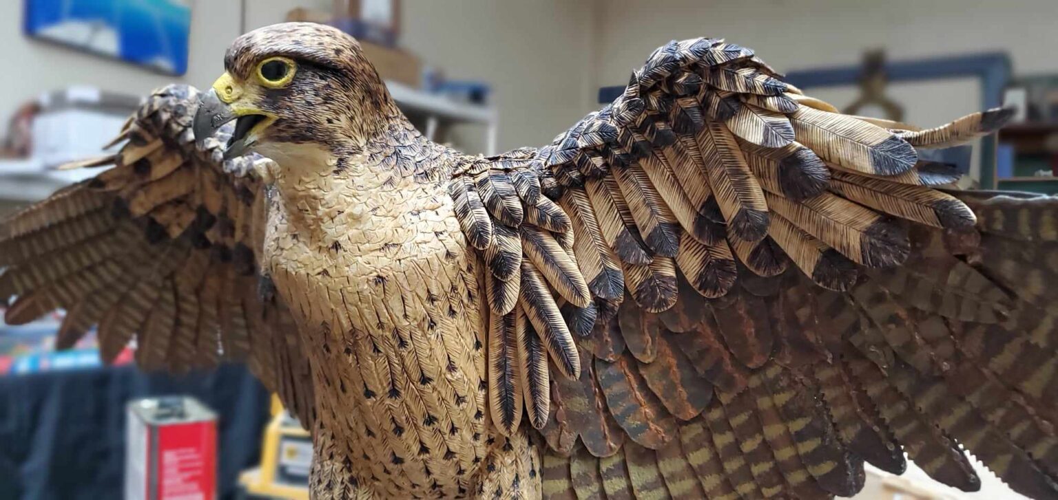 Falcon Art Sculpture made from scrap metal and wood by Cindy Chinn